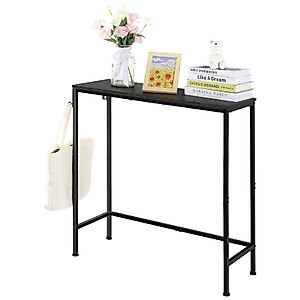 OYEAL Black Console Table Narrow Entryway Table with Hooks 31.5 in Small Sofa Table with Metal Frame Couch Table for Living Room, Hallway, Foyer, Bedroom, Black