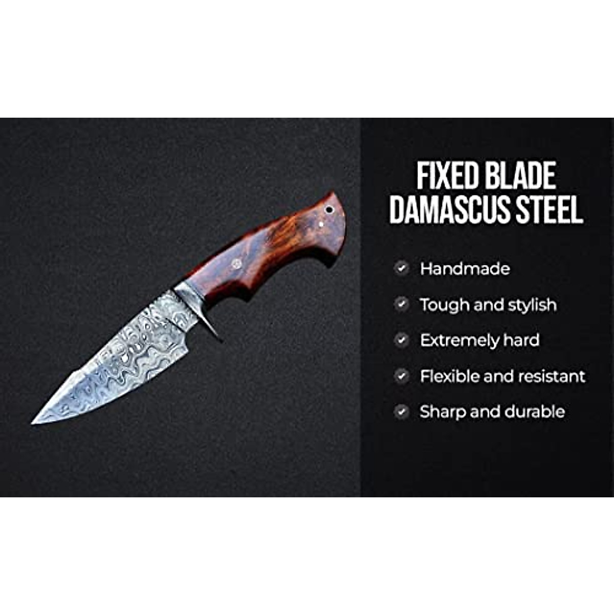 BIGCAT ROAR 10" Handmade Damascus Hunting Knife with Leather Sheath - Ideal for Skinning, Camping, Outdoor - EDC Fixed Blade Bushcraft Knife with Walnut Wood Handle - Predator Hunter