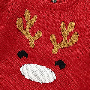 Baby Christmas Romper Sweater Crew Neck Deer Print Long Sleeve Knitted Pullover Tops Spring Fall Winter Bodysuit (Red, 6-9 Months)