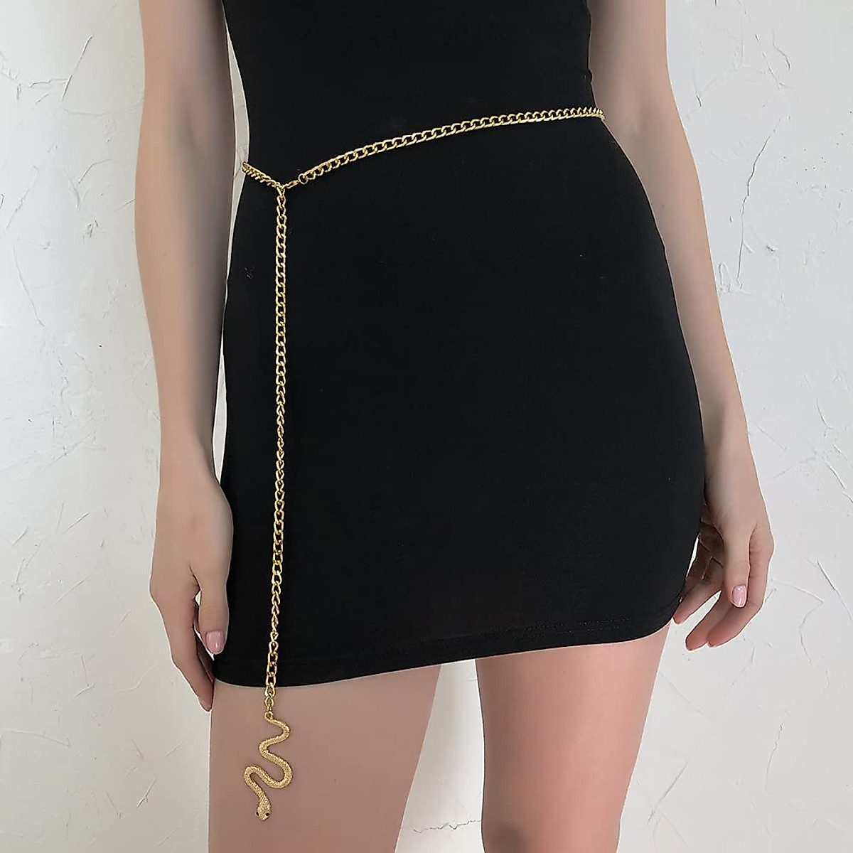 Wekicici Boho Snake Belly Chain Gold Metal Belt Body Chain Chunky Belly Link Waist Party Sexy Body Chain for Women(style 2)