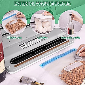 VACSLANOK Vacuum Sealer Machine, 70Kpa Automatic Vacuum Air Food Saver One-Click Operation, 4 Food Preservation Modes, 5 Temperature Modes With 50 Vacuum Sealer Bags and External Vacuum Pump,white