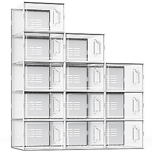 SEE SPRING X-Large Shoe Storage Box Fit Size 11, Clear Plastic Stackable Shoe Organizer for Closet, Space Saving Sneaker Shoe Rack Containers Bins Holders for Entryway, Under Bed, 12 Pack Clear