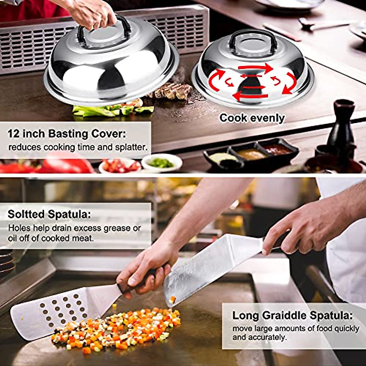 Griddle Accessories Kit, 121 Pcs Griddle Grill Tools Set for Blackstone and Camp Chef, Professional Grill BBQ Spatula Set with Basting Cover, Spatula, Scraper, Bottle, Tongs, Egg Ring