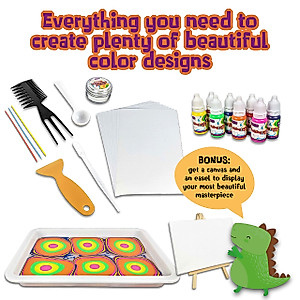 Loako Water Marbling Paint Kit for Kids - Great Creative Craft Kit Art Set - Arts and Crafts for Girls & Boys - Paint Gifts Idea for Kids 6-12 Activities - Marble Painting Kit - Water Art Paint Sets