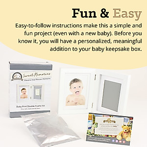 PLUSHIBLE Baby Handprint Footprint Keepsake Kit – Personalized Casting Kit with Picture Frame, Ideal for New Moms, Grandmas, and Baby Registries, White Hinge Frame