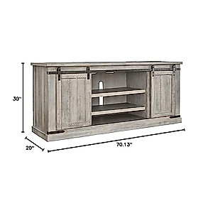 Signature Design by Ashley Carynhurst Modern Farmhouse TV Stand Fits TVs up to 68", Sliding Barn Doors with Adjustable Storage Shelves, Whitewash
