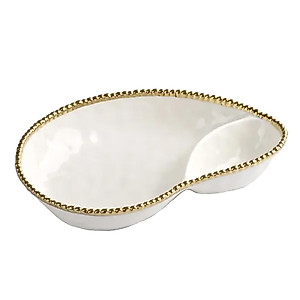 Pampa Bay Titanium-Plated Porcelain 2 Section Serving Piece, 13.8 x 9 Inch, Gold/White Tone, Oven, Freezer, Dishwasher Safe