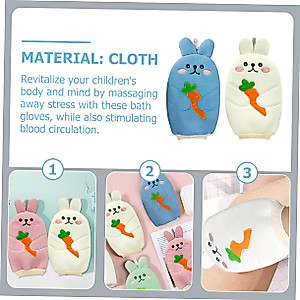 KOMBIUDA Exfoliating Gloves 2pcs Cartoon Bath Towel Loofah Hand Towel Plant Fibres Child Body Scrub Gloves