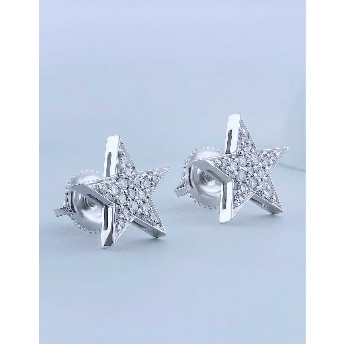 Dazzlingrock Collection Round Natural White Diamond Star Fashion Stud Earrings for Women (0.20 ctw, Color I-J, Clarity I1-I2) in 14K White Gold