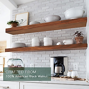 ACTESE Whole Piece of Walnut Wood Floating Shelves for Wall Mount, Thicker and Wider Sturdy Wood Shelf for Bedroom, Bathroom Kitchen and Living Room Decor,36 x 6 x 1.5 inche, Set of 2 (Walnut, 36")