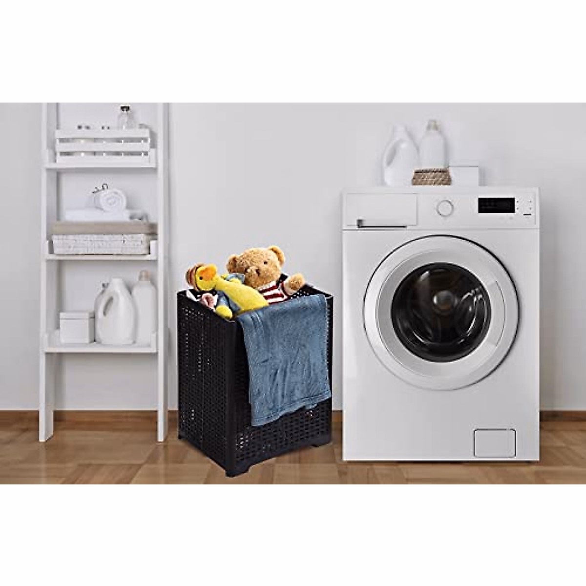 Eslite 42L Collapsible Plastic Laundry Baskets,Foldable Laundry Hamper,Pack of 2 (Black)