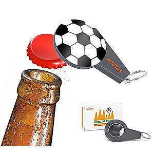 2 pcs Beer Bottle Opener with Keychain, Soccer Style Stainless Steel Flat Bottle Opener, Stick to Refrigerator for Easy Storage with Magnet, Gift for Men Husband Father