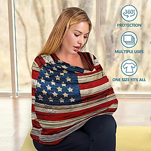 Baby Carseat Cover Canopy Breastfeeding Cover - Old Painted American Flag Nursing Cover Blanket Breathable Baby Girl Stroller Cover Baby Shower Gifts for Girl Boy