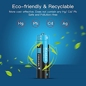 Kratax AA Rechargeable Batteries 3500mWh High Capacity Double A Lithium Battery 1.5V Constant Voltage Output, 1600Cycles, for Xbox Controller,Toys,Remote Controls,Flashlight-14 Pack AA Batteries