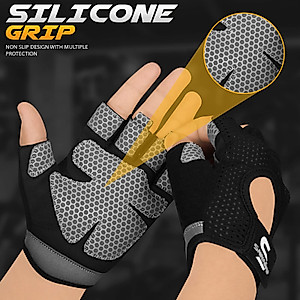 SAWANS Workout Gloves for Men and Women Weight Lifting Gloves Gym Fitness Exercise Cycling Pull ups Microfiber Lightweight Breathable Non-Slip Silicone Padded Palm Grip (Black, Medium)