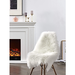 SERISSA Faux Sheepskin Fur Area Rug White Fur Chair Cover Seat Pad Small Fuzzy Rug for Bedroom Floor Sofa Living Room Decor 2x3 Feet