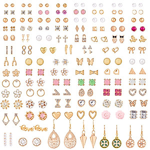 90 Pairs Earrings for Women Studs Set Assorted Earrings Stud Earrings Set Bow Ball Faux Pearl Earrings Set Simple Earring Set