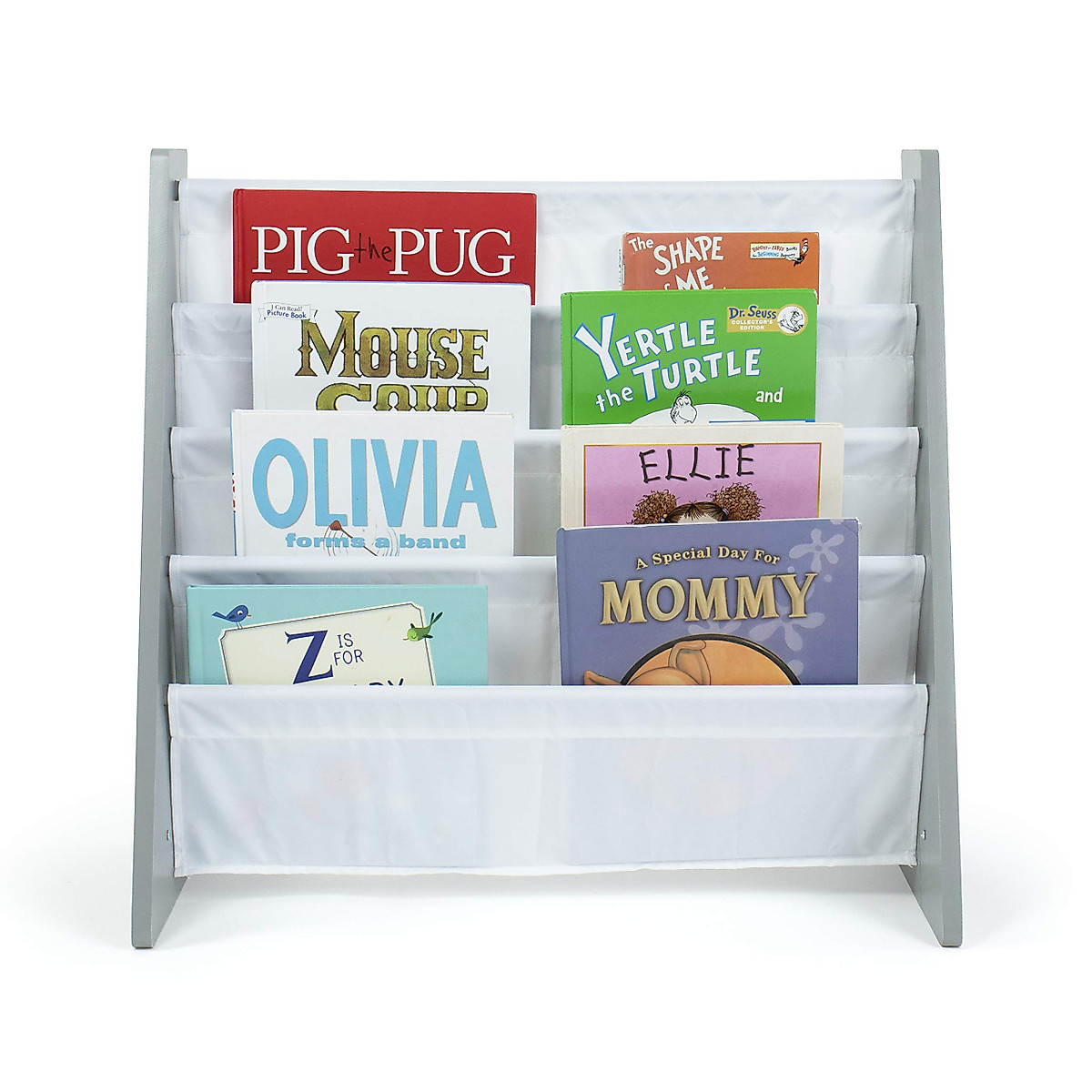 Humble Crew Kids Bookshelf 4 Tier Book Organizer, Inspire Collection, Grey/White