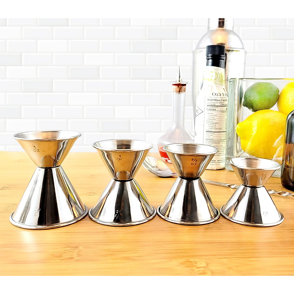 MULMEHË Economy Style Cocktail Jiggers, Includes All Essential Bar Measurements, Stainless Steel, Set of 4