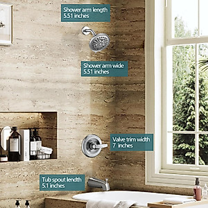 Replacement 9-Setting Rain Shower Faucet Tub Trim Kit for Delta 1300/1400& 13/14 Series, High Pressure 5.5" Round Rain Shower Head& Handle Set, Matte Black(Valve& Catridge Not Inclued)