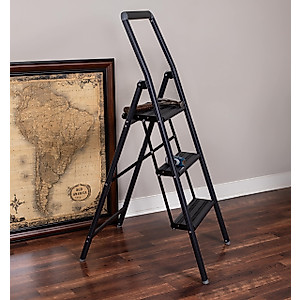 BIRDROCK HOME Slim Aluminum Step Ladder - Lightweight Folding Step Stool for Kitchen, Home, Tall Cabinets, or Closet - Compact Narrow Metal Stepstool with Anti-Slip Steps - 3 Step Ladder for Adults