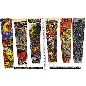 iToolai Temporary Tattoo Sleeves for Kids, Fake Slip On Arm Sunscreen Sleeves, 6pcs - Eagle,Skull,Dragon,Clown, Snake,etc