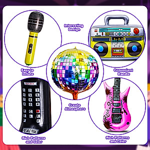 101PCS 90s Party Decorations, 90's Birthdays Party Supplies Bundle Includes Inflatable Disco Ball Radio Boom Box Retro Mobile Phone Guitar and Mobile Phone, Back to 90s Hip Hop Party for Adults