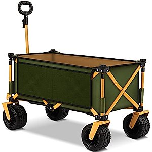 Calanofin Collapsible Folding Wagon Cart Utility 180L Portable Heavy Duty Garden Cart with All-Terrain Beach Wagon with Big Wheels for Sand, Side Pockets & Drink Holders for Shopping Camping Outdoors