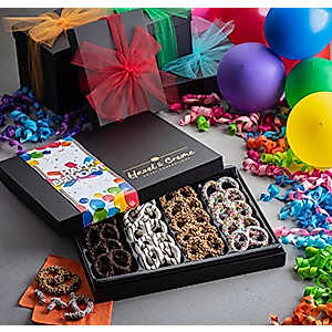 Hazel & Creme Chocolate Covered Pretzels - HAPPY BIRTHDAY Chocolate Gift Box - Birthday Food Gifts - Gourmet Food Gift (Extra Large Box)
