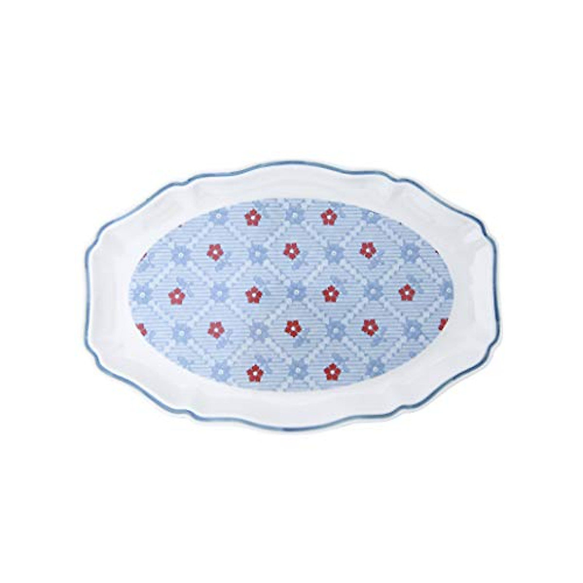 Creative Co-Op 15.25" Floral Stoneware Blue Scalloped Rim Platter