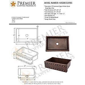 Premier Copper Products KASDB33229BS 33-Inch Hammered Copper Kitchen Apron Single Basin Sink with Barrel Strap Design, Oil Rubbed Bronze