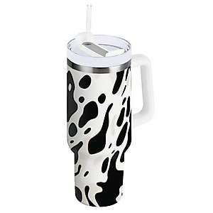 ARGTILDN 40 oz Tumbler Cow Print Spots Insulated Travel Mug with Handle and Straw Lid Stainless Steel Vacuum Coffee Cup Tea Beverage Container Water Bottles for Car Sports office