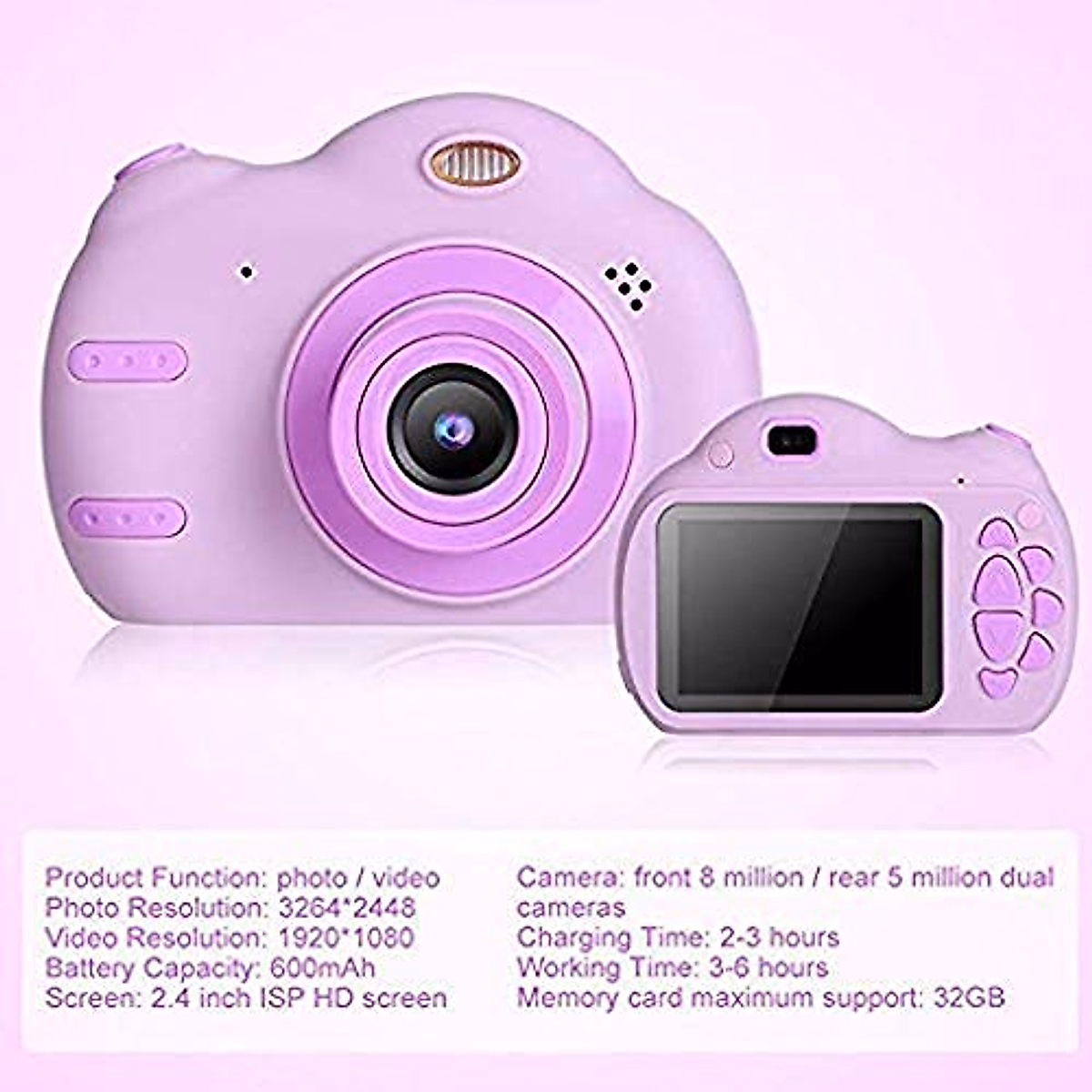 LKYBOA Mini Purple Camera，Dual Lens HD Children Digital Cameras for Boys Birthday Toy Kid Chargeable