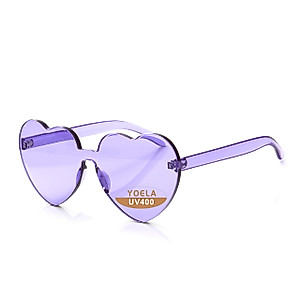 OLIN Heart Thick Oversized Rimless Sunglasses One Piece Heart Shape Eyewear Colored Sunglasses for Women Purple, Heart