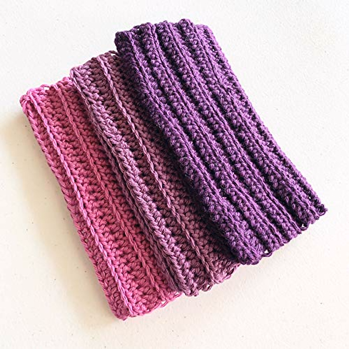 Handmade Crochet Washcloth, Dishcloth, Dish Towel, Linen, 100% Cotton Set of 3, Bath Towels Egg plant Orchard and Mulberry