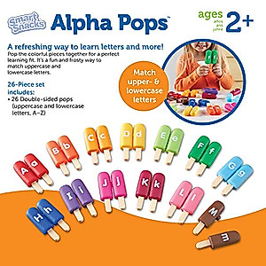 Learning Resources Smart Snacks Alpha Pops, Alphabet Matching & Fine Motor Skills Toy, 26 Double Sided Pieces, Ages 2+,Multi-color