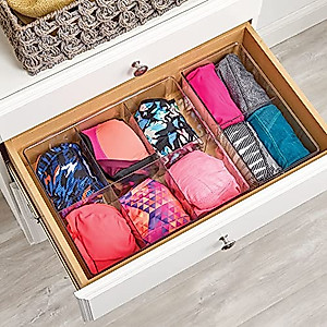 mDesign Plastic 2 Compartment Divided Drawer and Closet Storage Bin - Organizer for Scarves, Socks, Bras, and Underwear - Dress Drawer Organizer, Shelf Organization -2 Pack - Clear