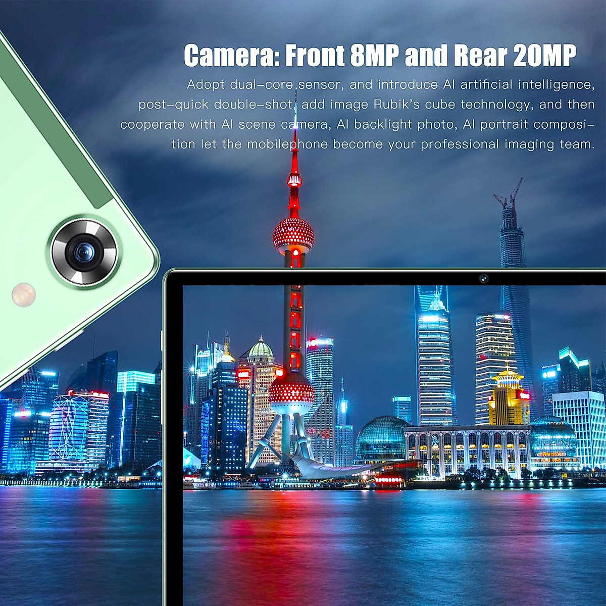 Jectse 10.1 Inch Tablet, 5G 2.4G WiFi Tablet, 8GB RAM 256GB ROM Octa Core Tablet, 8MP 20MP Dual Camera, 6000mAh Computer Tablet for 11, Green