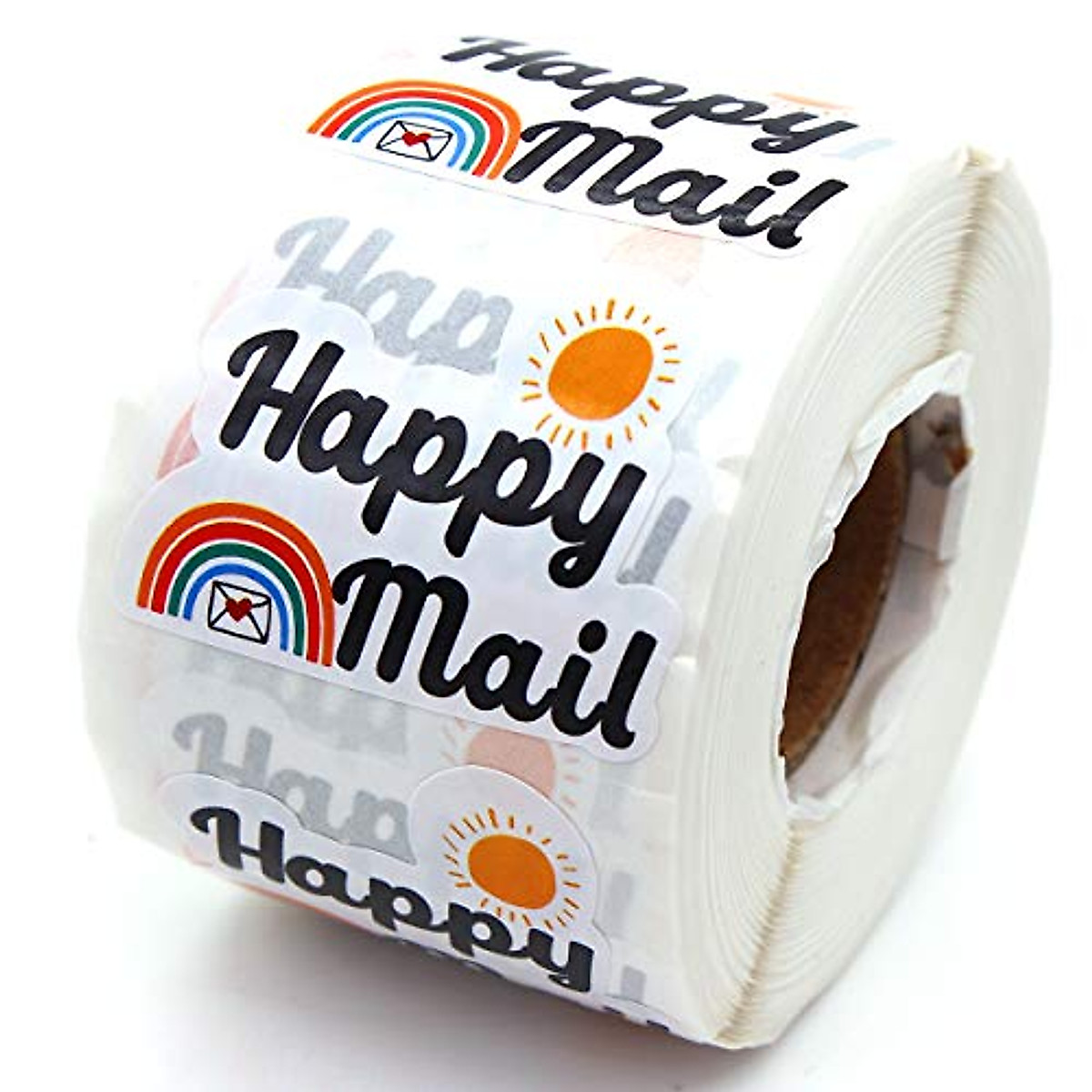 Muminglong 1.5 Inch Happy Mail with Sun and Rainbow Stickers, Small Shop Stickers, Thank You Sticker,Small Business, Packaging Sticker, 500 PCS