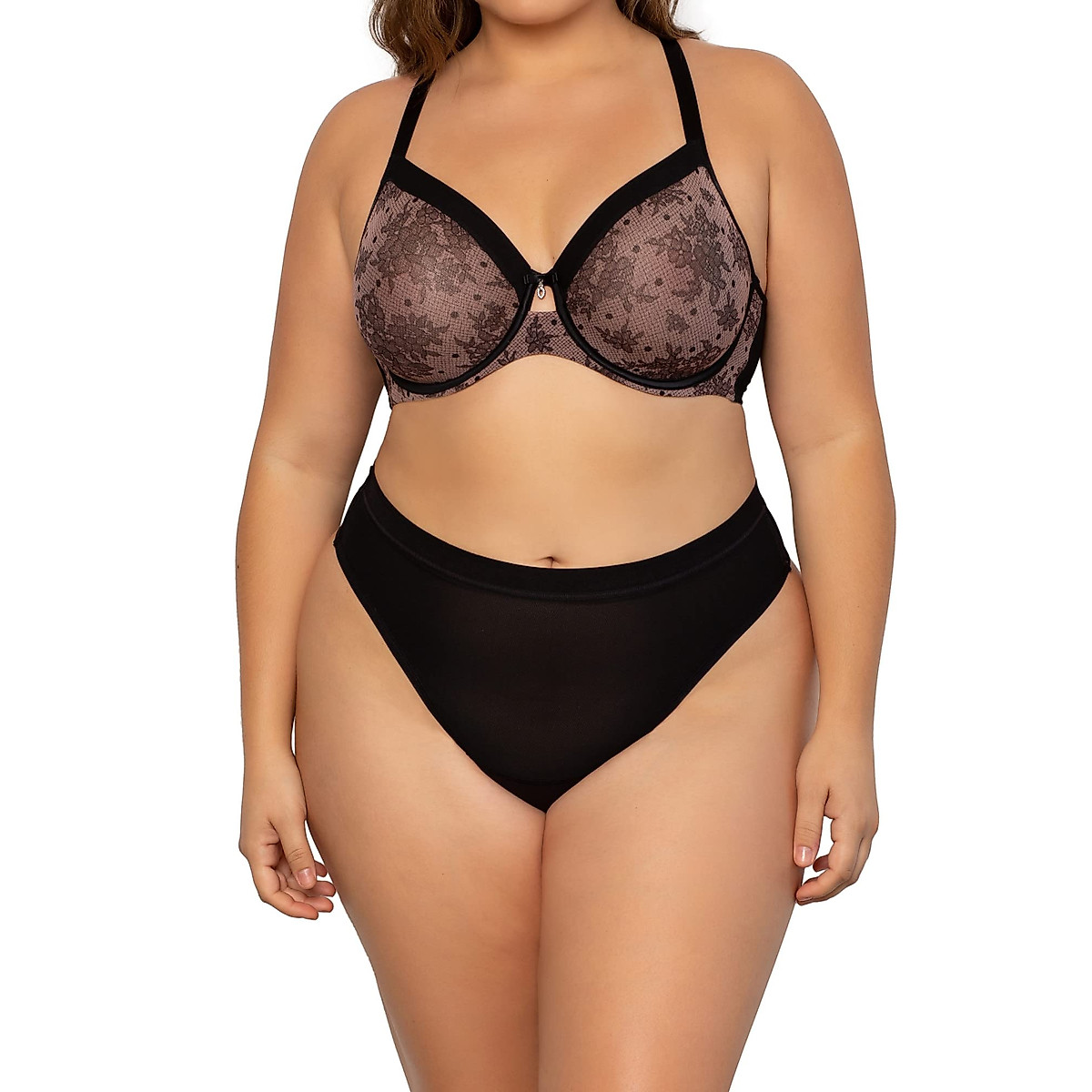 Curvy Couture Women's Plus Size Panties Available in Smooth, Mesh and Lace, Black Hue Thong, XX-Large