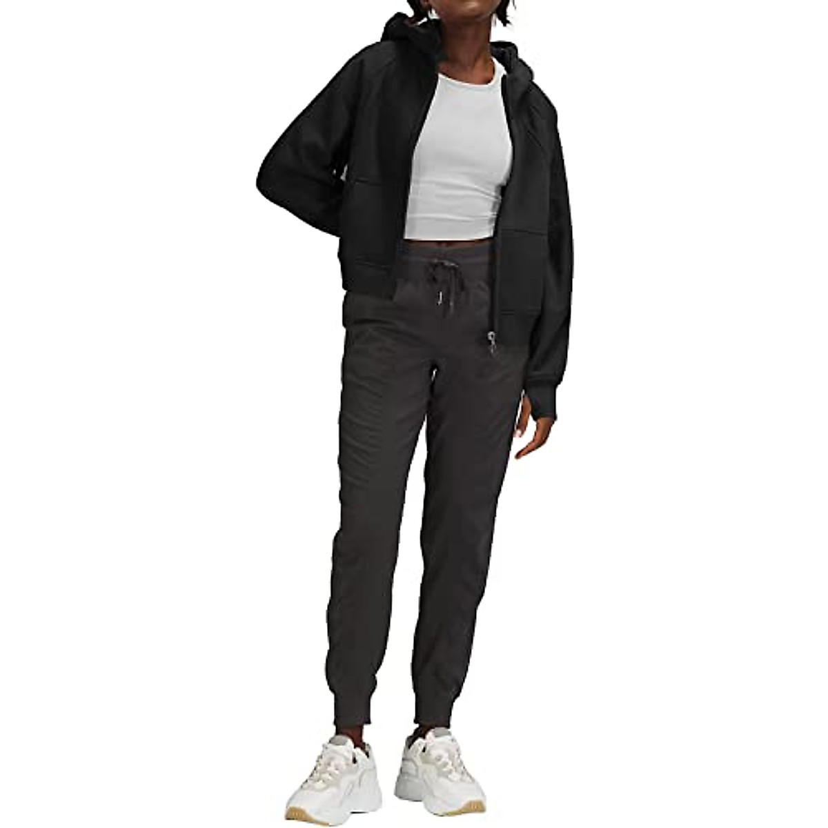 LASLULU Womens Fuzzy Cropped Hoodies Sport Athletic Zip Up Hoodie Stand Collar Sweater Fleece Lined Sweatshirt Long Sleeve Pullover Tops Pockets(Black-Medium)