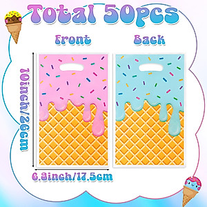 ArowlWesh Ice Cream Party Favor Bags - 50Pcs Plastic Sweet Ice Cream Candy Treat Gift Bag with Handles Cute Snack Goodie Bags Summer Ice Cream Theme Birthday Party Supplies Baby Shower Wedding Decor