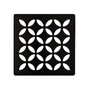 Schluter Kerdi 4 Inch Square Stainless Steel Grate - Floral Design in Matte Black