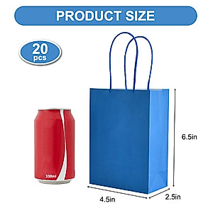 BEISHIDA Small Gift Bags Party Favor Bags Paper Gift Bags Blue Gift Bags with Handles Birthday Gift bags (6.5 x 4.5 x 2.5 Inch, 20PCS)