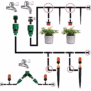 200pcs Irrigation Fittings Kit, Kalolary Drip Irrigation Barbed Connectors for 1/4-Inch Tubing Flower Pot Vegetable Garden Lawn Water Hose Irrigating