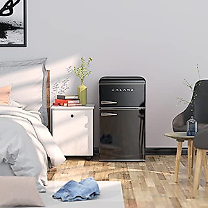 Galanz Retro Compact Mini Fridge with Freezer, 2-Door, Energy Efficient, Small Refrigerator for Dorm, Office, Bedroom, 3.1 cu ft, Black