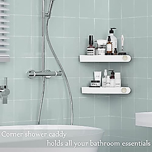 Sotfamily Corner Shower Caddy, Adhesive Plastic Shower Organizer for Bathroom, 2 Pack, White