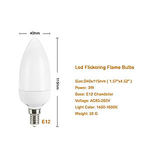 QLEE LED Flame Bulb E12 Candelabra Base 3 Watt Warm White LED Chandelier Bulbs Flameless Flickering Light for Events Festival Hotel Christmas Holiday Decoration 2 Modes (2 Pack E12)