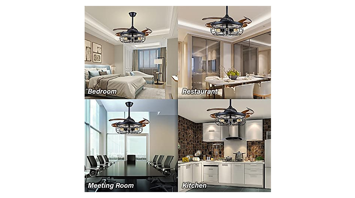 DuMaiWay 36" Caged Ceiling Fan with Lights - Industrial Retro Style