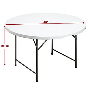 ALIMORDEN 4ft Round Bi-Folding Camp Picnic Table, 48" Portable Plastic Dining Table, Event Commercial Table, Indoor&Outdoor Heavy Duty Trestle Table for Wedding, Party, Garden, Patio, White Granite